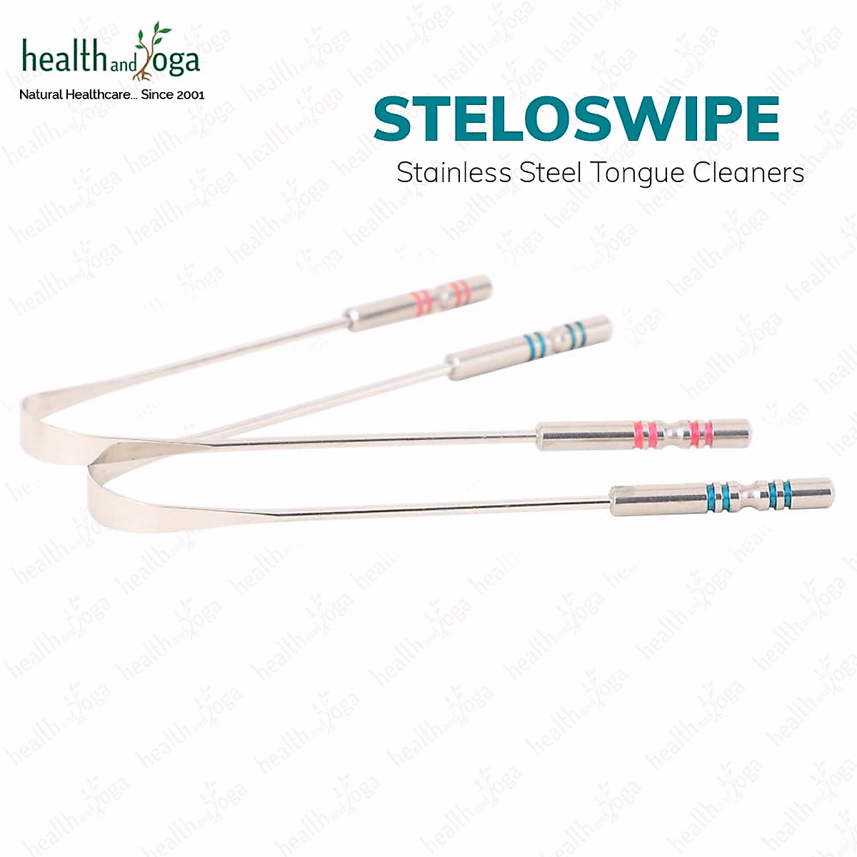 HealthAndYoga™ SteloSwipe His and Hers Premium Tongue Cleaners for Partner and You (2 pcs) - Quality Steel Tongue Scrapers with Color Identifying Hygienic Steel Grips