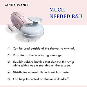 Vanity Planet Scalp Massaging Shampoo Brush - Groove Blue/Grey - Handheld Vibrating Massager - Water-Resistant Shower Tool Cleanses and Soothes The Scalp to Promote Hair Growth