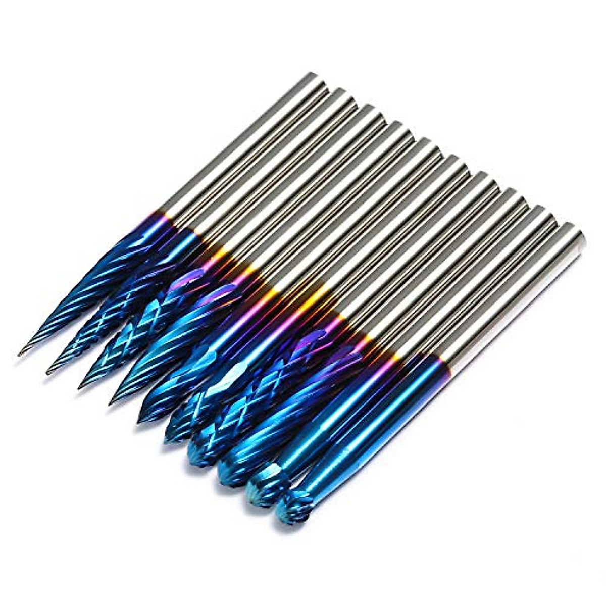 Genmitsu 20pcs Carbide Burrs Set Nano Blue Coating Rotary Files 0.118”(3mm) Shank Fits Most Rotary Drill Die Grinder for Woodworking, Engraving, Drilling, Carving, RR20A
