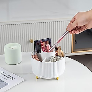 Desk Pencil Pen Holder, 5 Slots 360°Degree Rotating Pencil Pen Organizers for Desk, Desktop Storage Stationery Supplies Organizer, Cute Pencil Cup Pot for Office, School, Home, Art Supply (White)