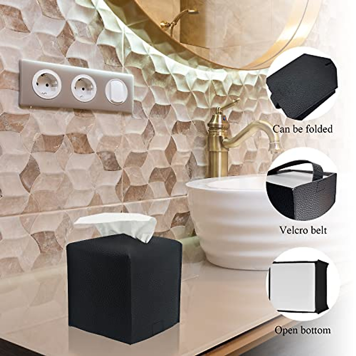 Bathroom Accessory Set - 10 Piece Black Bathroom Accessories Set with Trash Can, Toothbrush Holder and Cup, Soap Dispenser, Soap Dish, Toilet Brush Holder, Vanity Tray, Qtip Holder, Tissue Box Cover