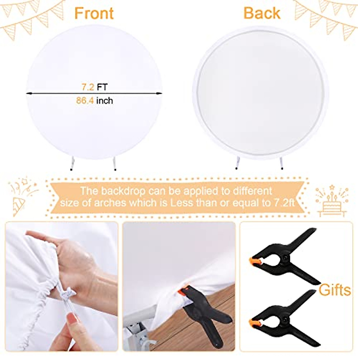 White Round Backdrop Cover 7.2x7.2ft White Circle Birthday Photo Photography Background for Party Baby Shower Wedding Decorations