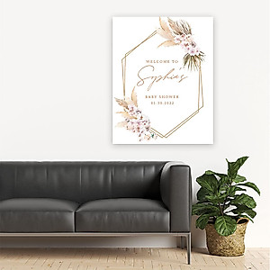 Andaz Press Custom Large Baby Shower Welcome Sign, 16" X 20", Boho Dried Floral Personalized Canvas Welcome Sign, Canvas Sign For Baby Sprinkle, Fall Baby Shower Decorations Welcome Baby Shower Sign
