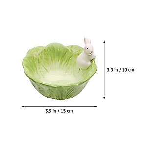 DOITOOL Multipurposed Ceramic Cabbage Shaped Salad Bowl with Cute Bunny Decoration Serving Bowls Salad Bowls Pasta Bowl Mixing Bowls Soup Bowl for Family Home Kitchen Restaurant