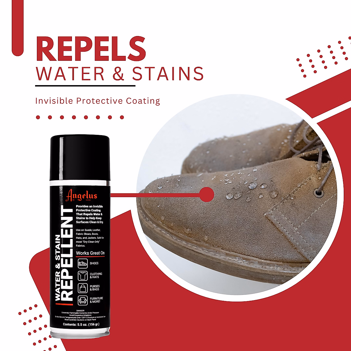 Angelus Water & Stain Repellent Spray – Waterproof Protection for Leather, Suede, Gore-Tex, and Fabric – Shoe & Sneaker Protector, Easy Aerosol Application (5.5 oz)