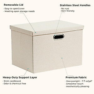 FABINADO 7.7 oz/yd² Fabric Storage Bins with Lids - Foldable Closet Linen Organizer, 5 Pack(Candlelit Beige, Large, 15.4" x 10.6" x 9.8")