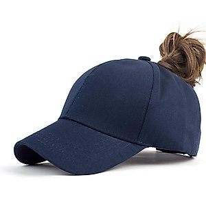 High Ponytail Baseball Hat - Women Messy Bun Hat, Sun Protection Ponycaps Retro Cap Navy Blue