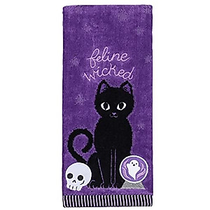 Celebrate Halloween Together 2-Pack Kitchen Bath Towels Black Cat Face