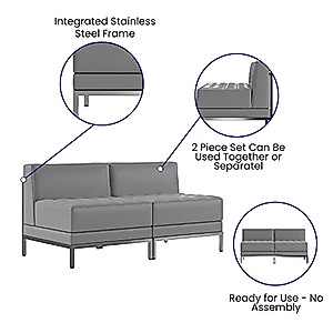 Flash Furniture HERCULES Imagination Series 2 Piece Gray LeatherSoft Waiting Room Lounge Set - Reception Bench
