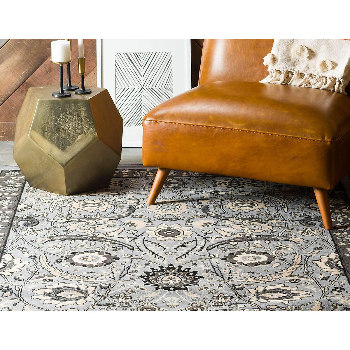 Unique Loom Espahan Collection Area Rug - Cape Cod (8'x 10' Rectangle, Dark Gray/ Black)