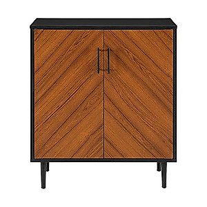 Walker Edison Fehr Mid Century Modern 2 Door Bookmatch Accent Cabinet , 28 Inch, Black