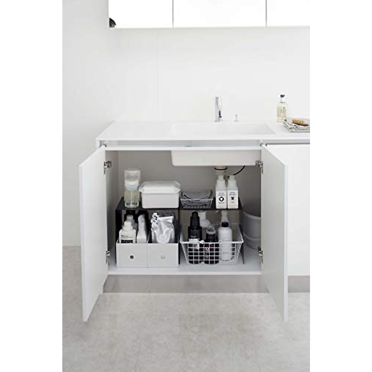 Yamazaki Home Cabinet Storage Organizer | Set of 2 | Kitchen Pantry | Steel | Riser, One Size, Black