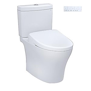 TOTO WASHLET+ Aquia IV Two-Piece Elongated Dual Flush 1.28 and 0.9 GPF Toilet and with Auto Flush S7A Contemporary Bidet Seat, Cotton White - MW4464736CEMGNA#01