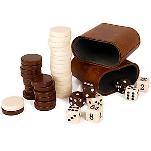 Backgammon Set - 15 Inch Classic Backgammon Board Game Sets Handheld - Backgammon Sets for Adults and Kids - Brown Faux Leather Case - Instruction