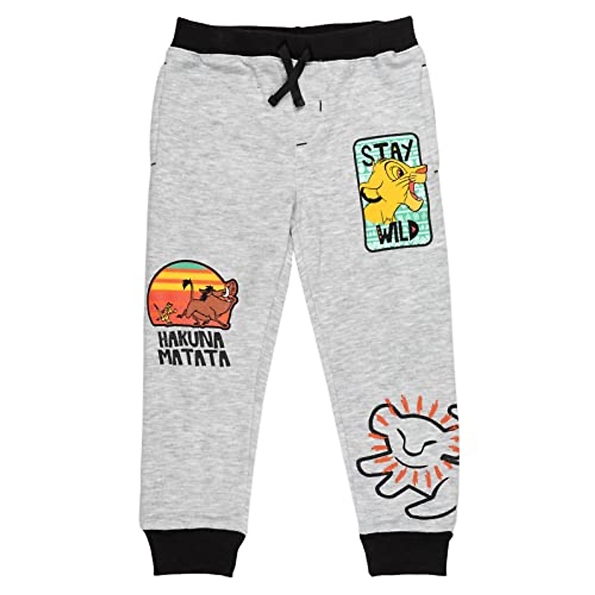 Disney Lion King Simba Pumbaa Timon Toddler Boys Fleece 2 Pack Pants Black/Grey 4T