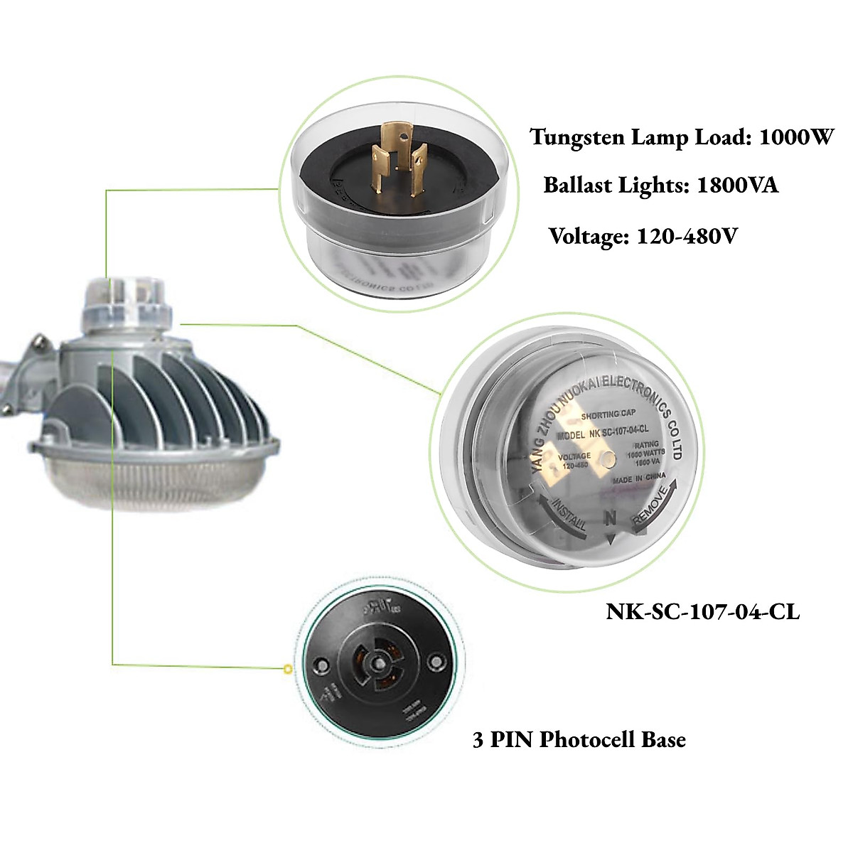 AUNMAS Shorting Twistlock Photocell, Twist Lock Light Sensor with Photocell Dusk to Dawn Light Sensor 1000W 1800VA 120-480V Receptacle Temporary for Outdoor Controls Lighting