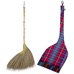 SN SKENNOVA - 1 Piece of Asian Broom Whisk Broom Thai Natural Grass Broom Solid Wood Handle Rattan Hand Grip (Kong Grass, 39 inch)