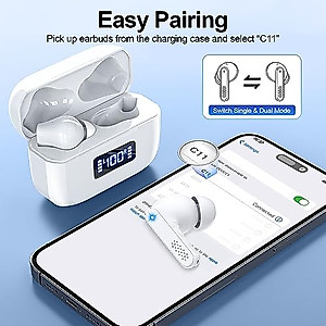 True Wireless Earbuds Bluetooth 5.3 Headphones with Charging Case, 48Hrs Playtime Stereo in-Ear Earphones Built-in Mic for iPhone Android Cell Phone HD Call, Lightweight White Ear Buds