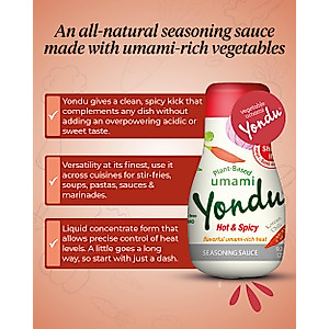 Yondu Hot & Spicy - Plant-Based Spicy Seasoning Sauce – Flavorful umami rich heat to awaken your palate. Better Than: Fish Sauce, Soy Sauce, Bouillon (9.3 Fl oz)