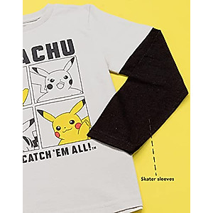 Pokemon T-Shirt Boys Kids Skater Clothes Grey Pikachu Game Top 9-10 Years