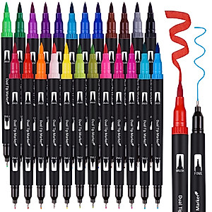 Swemos Markers for Adult Coloring Book, 24 Colors Art Markers Set Dual Tip Brush Pen, Coloring Markers Fine Point Kids Artist Drawing Paintings Diaries Journaling Art projects Art Supplies with Case