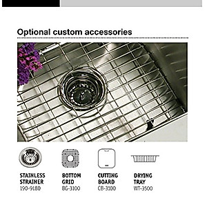 HOUZER LCR-3221-1 Kitchen Sink, 31-7/8 in. W x 31-7/8 in. D x 8 in. H, Stainless Steel