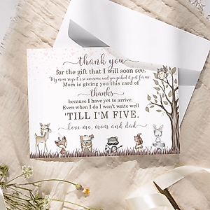Paper Clever Party 25 Girls Woodland Baby Thank You Cards Pack – Cute Baby Shower Notes with Envelopes, Prefilled Message, Customizable Blank Stationery, Pink, Rustic Floral, New Parents Gift Ideas