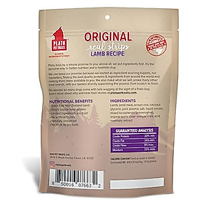 PLATO Original Real Strips Natural Dog Treats - Real Meat - Air Dried - Made in The USA - Lamb Flavor, 18 Ounces