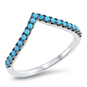 Chevron Pointed Simulated Turquoise Thumb Ring Sterling Silver Stackable Band Size 7