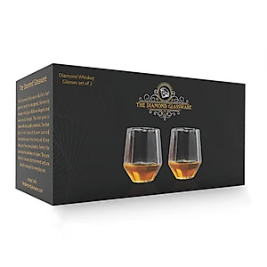 the diamond glassware Diamond Whiskey Glasses - Handmade Drink Holder for Liquor, Scotch and Bourbon - Elegant, Light, Durable - Barware Gift for Birthday, Anniversary and Father’s Day - Set of 2