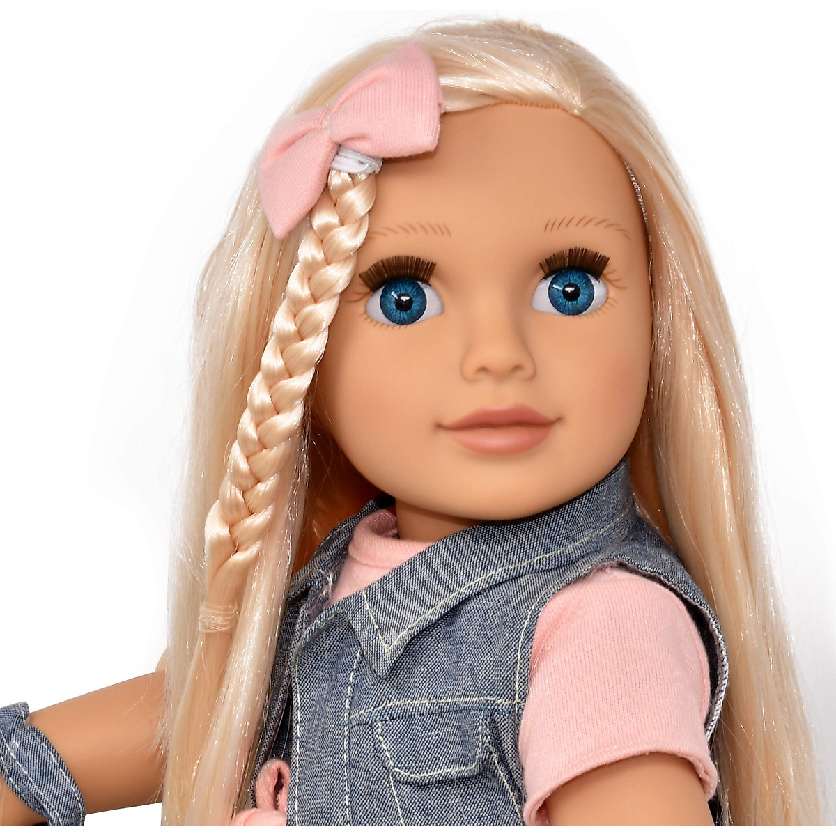 Gift Boutique 18 Inch Girl Doll, Fashion Doll with Fine Blonde Long Hair for Styling, Blue Eyes, Leather Boots, Denim Jacket Hair Bow Handbag, Doll Clothes and Accessories Princess Doll for Kids