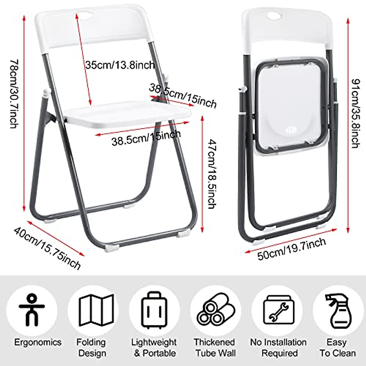 8 Pack 8 Pack Folding Plastic Chair with 330lb Capacity Stackable Folding Chair Portable Metal Foldable Chair Fold up Event Chairs for Office Dining Wedding Party Supplies Indoor Outdoor (White)