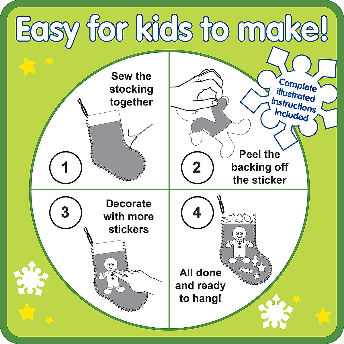 READY 2 LEARN Christmas Crafts - Create Your Own Christmas Stockings - Set of 4 - Christmas Decorations for Home - All Materials Included