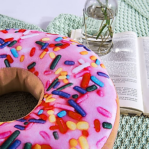 HYSEAS Round Throw Pillow 14 Inch Pink Donut, 3D Digital Print Decorative Comfortable Soft Plush Funny Food Shaped Pillow Light Weight Seat Pad Cushion for Couch, Chair, Floor, Sofa, 2 Pack
