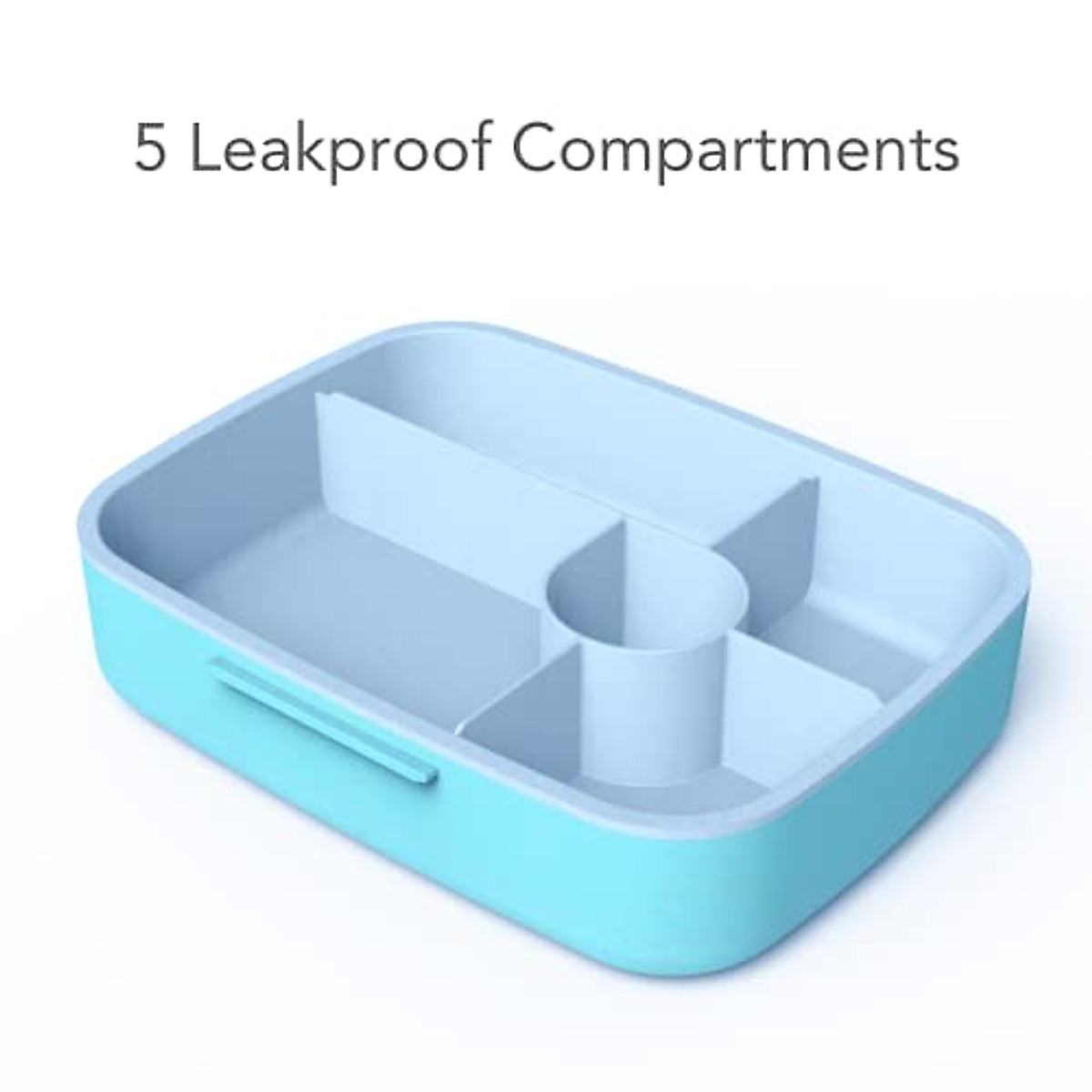 Fenrici Bento Lunch Box For Kids 5 Leakproof Compartments, Microwave and Dishwasher Safe, BPA Free, Food Safe, 60% Wheat Straw, Cool Blue