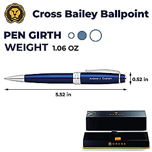 Dayspring Pens Personalized Cross Pen | Engraved Cross Bailey Blue Lacquer Ballpoint Gift Pen - Chrome Trim AT0452-12. Custom Engraving Included.