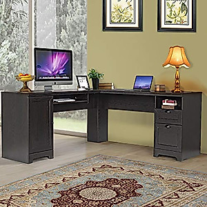 GOFLAME 66" Modern L-Shaped Desk with Drawers, PC Laptop Corner Table Workstation, Space Saving Computer Desk with Spacious Surface, Writing Table Home Office Computer Desk (Coffee)