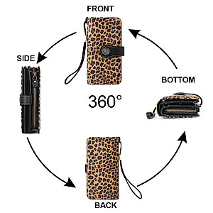 CLUCI Wallet for Women Leather Large Capacity Purse Wristlet Clutch RFID Blocking Credit Card Holder with ID Window Leopard