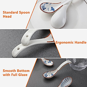 Soup Spoon Set of 4 Ceramic Chinese Soup Spoons Ramen Spoons for Pho Noodle Cereal Dumpling
