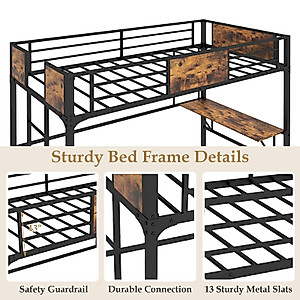 Giantex Metal Twin Loft Bed with Desk and Storage Shelf, Heavy Duty Loft Bed Frame with Build-in Ladder & Safety Guardrail, Space-Saving Twin Size Loft Bed for Teenager and Adult, Black