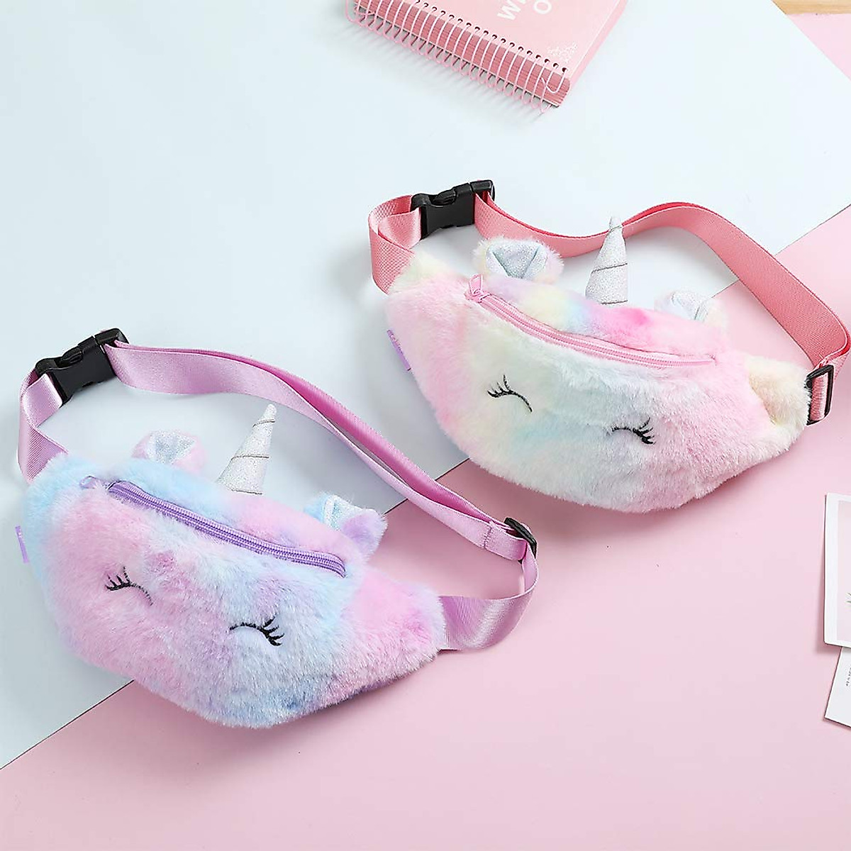 Girls Fanny Pack, Kids Unicorn Waist Bag, Crossbody Belt Bag, Cute Kids Travel Waist Bag (Plush - 1# Purple)