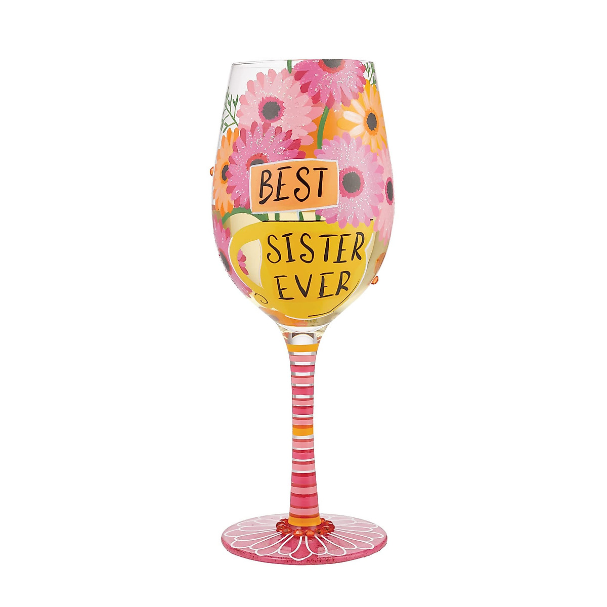Enesco Designs by Lolita Best Sister Ever Hand-Painted Artisan Wine Glass, 15 Ounce, Multicolor