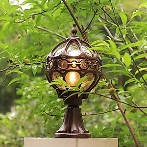MODEBHD Villa Column European Head Post Lamp Outdoor Waterproof Table Lamp Wall Courtyard Lawn Garden Lamp Column Light 1-Light E27 Retro Aluminum Balcony Pillar Light Lantern Traditional Landscape Li