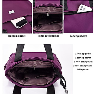 Nylon Tote Bag for Women Work Waterproof Black Lightweight Shoulder Bag Medium Size Casual Handbag with Zipper Pockets Travel Purses for Teen Girls Top-Handle Hand Bags Trendy Ladies Everyday Purses