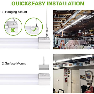 6 Pack 4FT Linkable LED Shop Light, Utility Shop Light Fixture, 4400lm, 42W [250W Equivalent], 5000K Daylight Shop Lights for Garage, Hanging or Surface Mount, with Power Cord, ETL,White