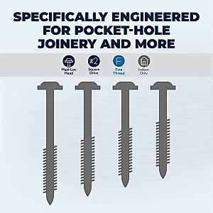 Kreg SML-F150-100 Zinc Pocket Screws, 1-1/2 Inch #7 Fine Thread, Maxi-Loc Head (100 Count)