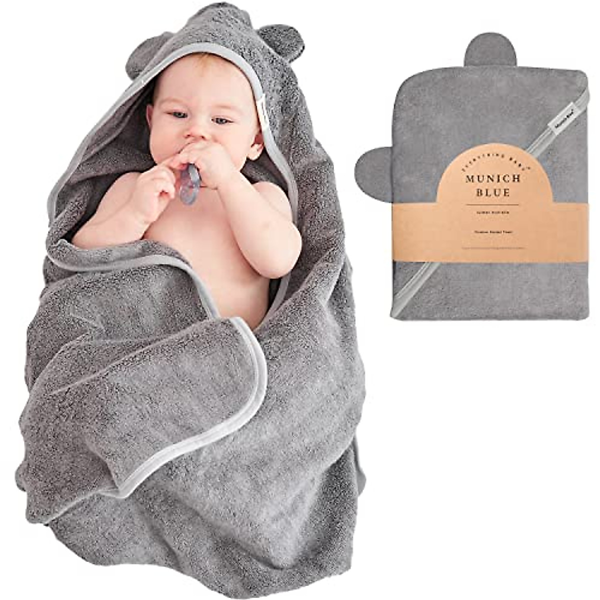 Munich Blue Baby Towel for Boys and Girls - Cozy Baby Bath Towel for Newborn, Infant and Toddler - 600GSM Premium Super Soft Hooded Baby Towel with Cute Bear Ears (Cloudy Color, 35 x 35 inch)