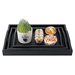 Rustic Wood Serving Tray Set of 3 Nesting Coffee Tray with Handles Food Decorative Trays for Party Coffee Table Ottoman Tray for Breakfast.