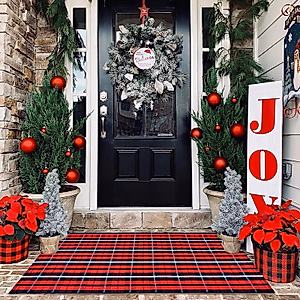 YINLUMY Christmas Buffalo Plaid Outdoor Doormat 23.6” x 51.2 Black/Red Checkered Rug,Cotton Hand-Woven Washable Front Layered Door Mats Reversible Fall Porch Rug for Farmhouse/Entryway/Patio