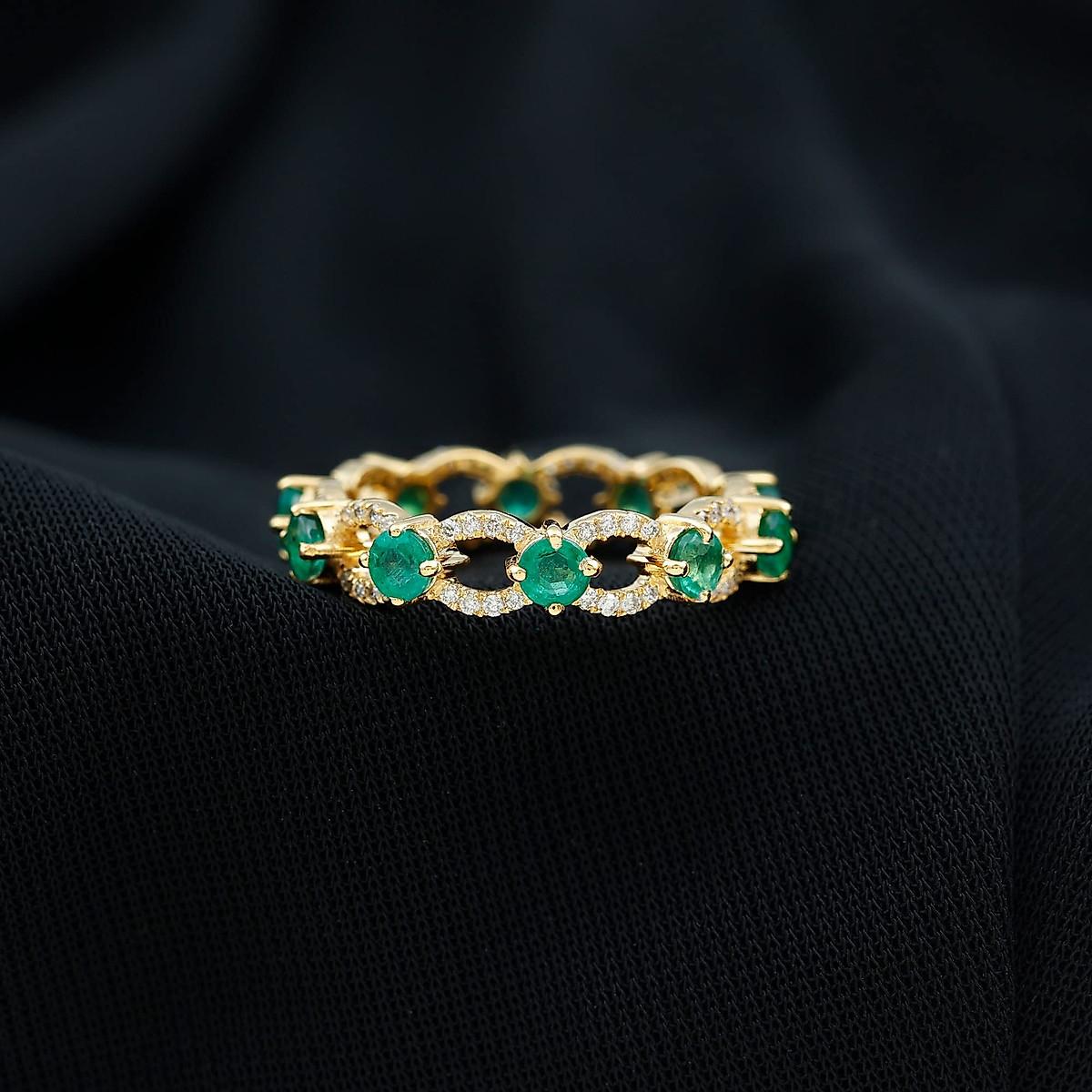 Rosec Jewels 1.5 ct Created Emerald and Diamond Bridal Eternity Ring in Gold for Women, Aaaa Quality, 14K Yellow Gold, Size:US 6.00